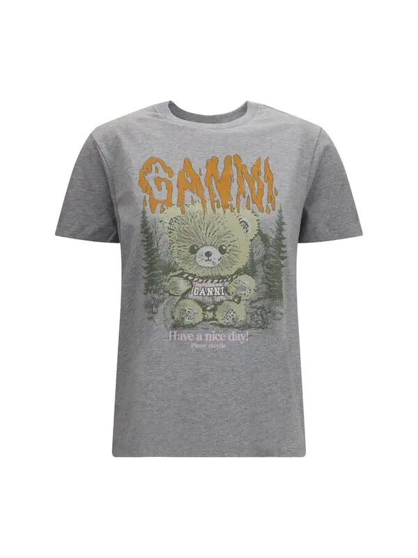 GANNI Teddy Forest Cotton T-shirt - Gray
