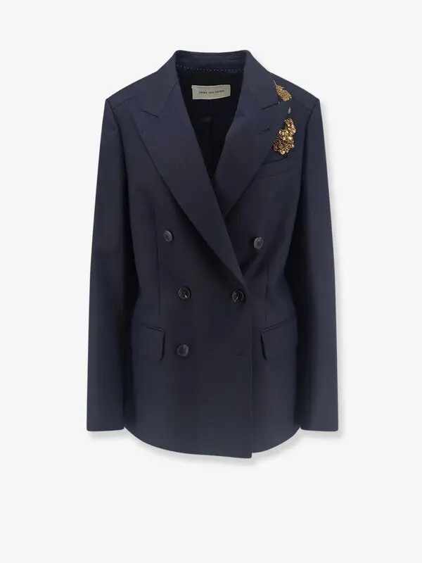 Dries Van Noten Barrysta Wool Blazer With Gold Embroidery