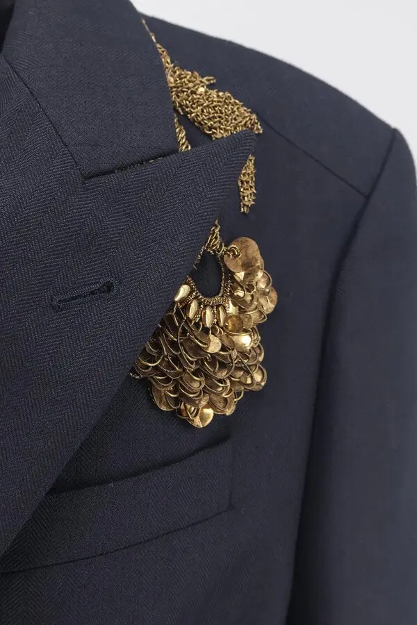 Dries Van Noten Barrysta Wool Blazer With Gold Embroidery - Blue