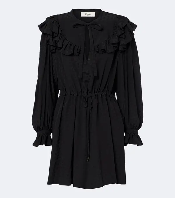 Chloé Ruffled Jacquard Silk Minidress - Black