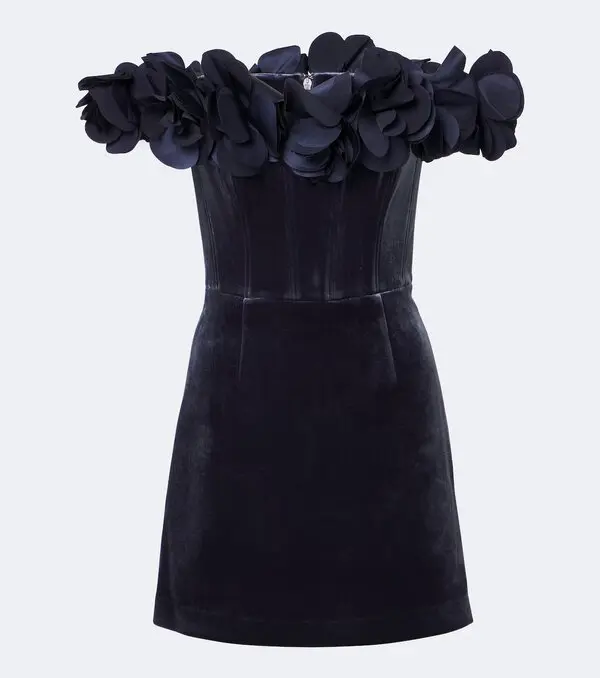 Rebecca Vallance Charles Floral-appliqué Velvet Minidress - Blue