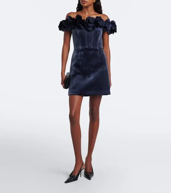 Rebecca Vallance Charles Floral-appliqué Velvet Minidress