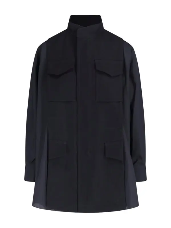Sacai Maxi Shirt In Satin Crepe - Black