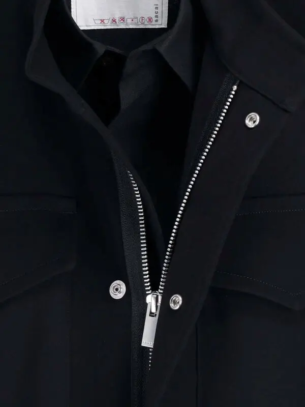 Sacai Maxi Shirt In Satin Crepe - Black
