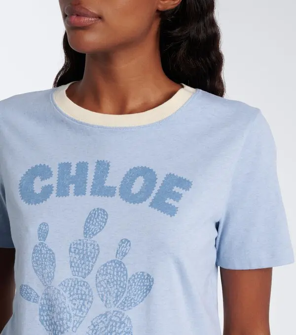 Chloé Logo Printed Cotton Jersey T-shirt - Blue