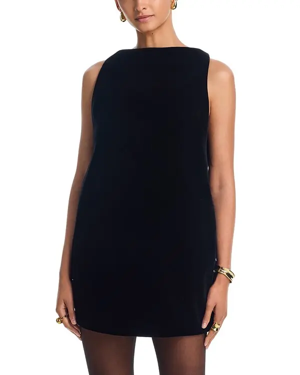Brandon Maxwell Sable Boat Neck Mini Dress - Black