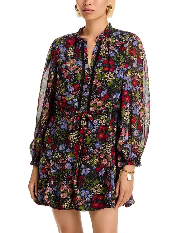 Aqua Ditsy Floral Long Sleeve Mini Dress Exclusive