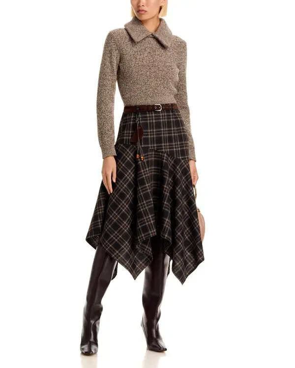 Aqua Belted Plaid Asymmetrical Skirt Exclusive