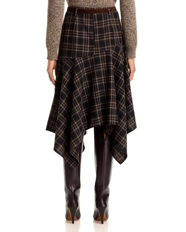Aqua Belted Plaid Asymmetrical Skirt Exclusive