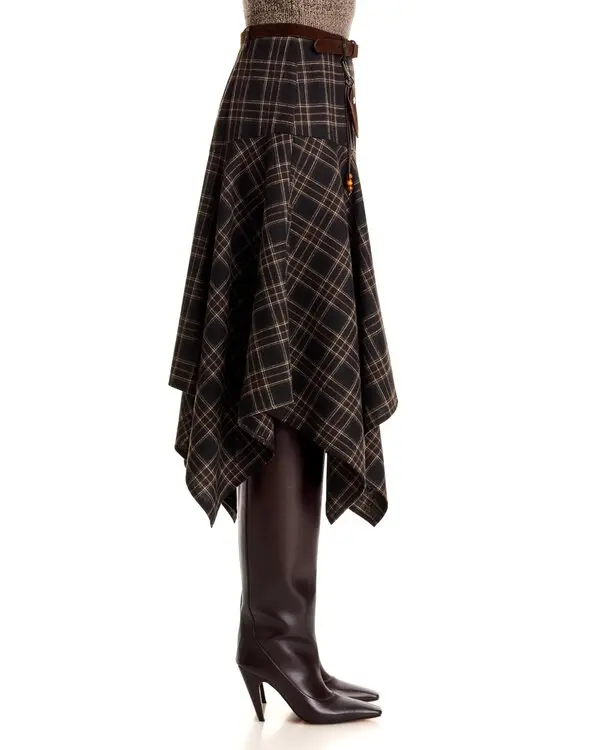 Aqua Belted Plaid Asymmetrical Skirt Exclusive