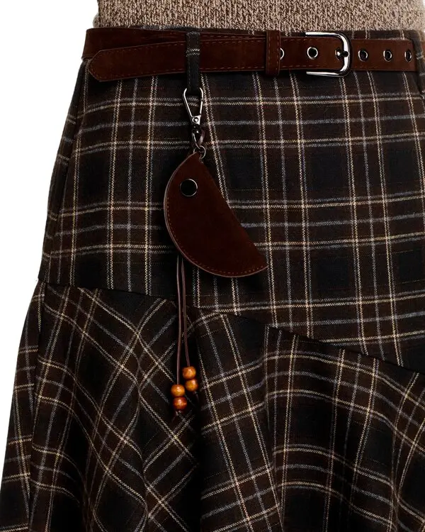 Aqua Belted Plaid Asymmetrical Skirt Exclusive
