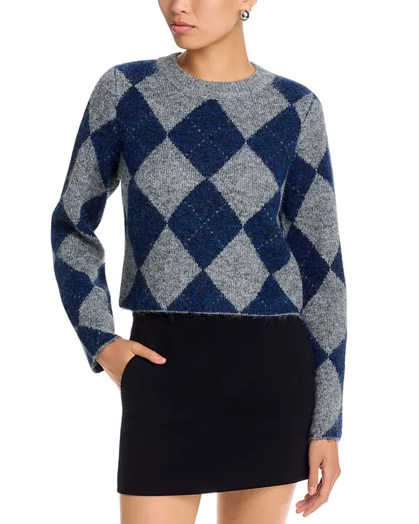 Aqua Argyle Crewneck Long Sleeve Sweater Exclusive - Heather Grey/navy