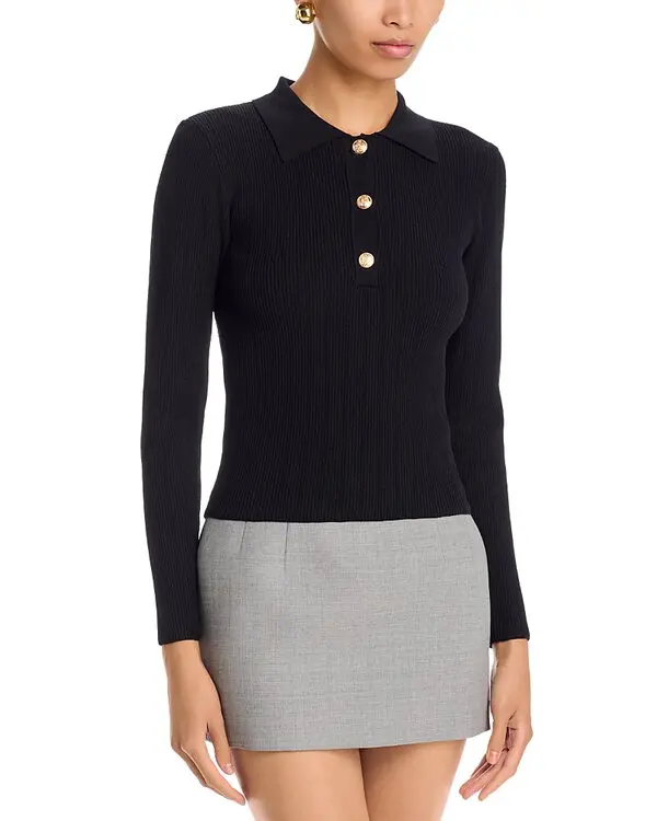 Aqua Gold Button Polo Sweater Exclusive - Black