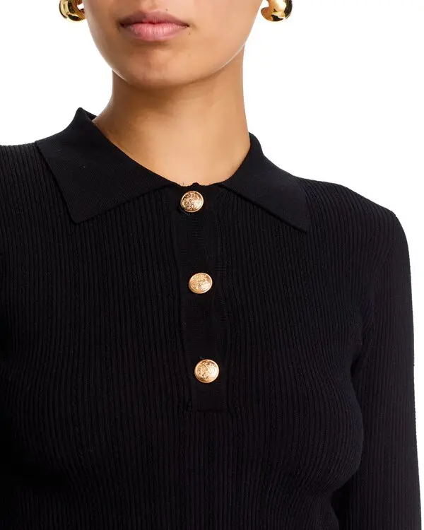 Aqua Gold Button Polo Sweater Exclusive - Black