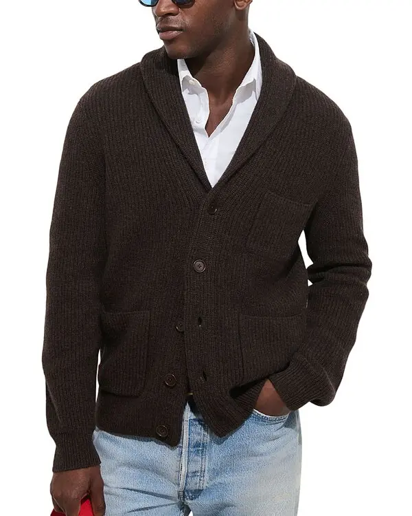 ALEX MILL Wallace Relaxed Fit Washed Cashmere Cardigan - Espresso