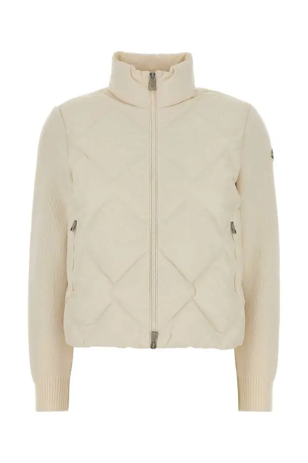 Moncler Ivory Knit And Polyester Cardigan