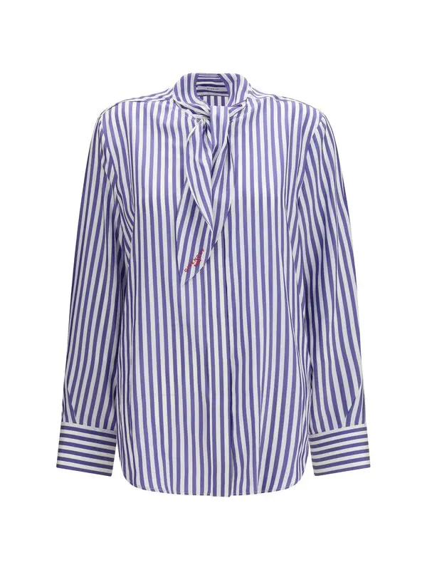 Givenchy Silk Striped Cocoon Shirt With Bow - Blue