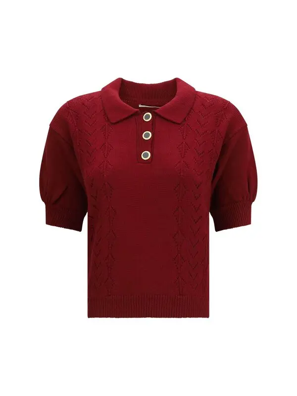 Alessandra Rich Merino Wool Polo Shirt With Buttons - Multicolor