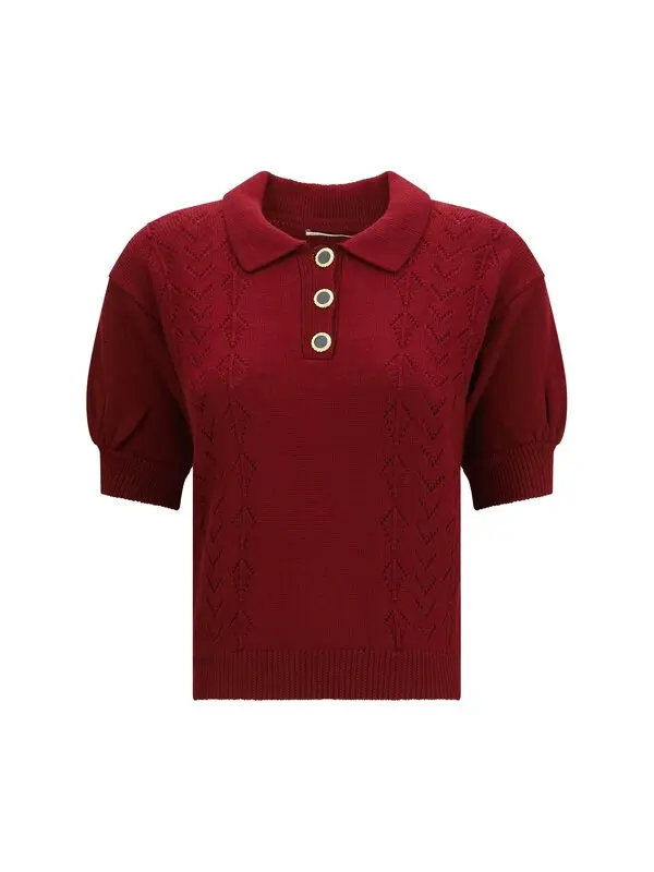 Alessandra Rich Merino Wool Polo Shirt With Buttons - Multicolor