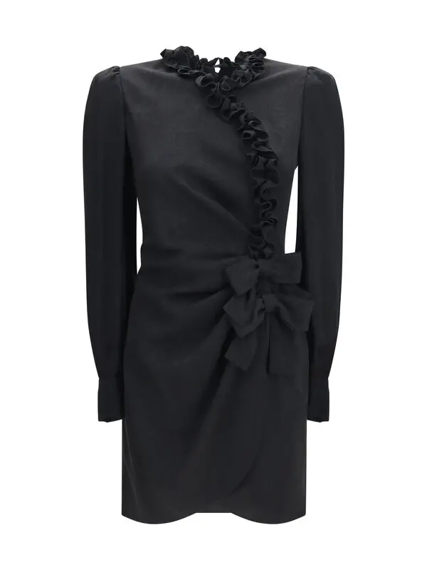 Alessandra Rich Silk Jacquard Mini Dress With Ruffles - Black
