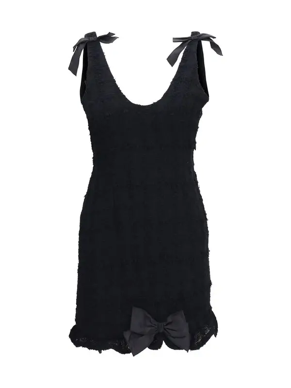 Alessandra Rich Checked Bouclé Tweed Mni Dress With Bows - Black