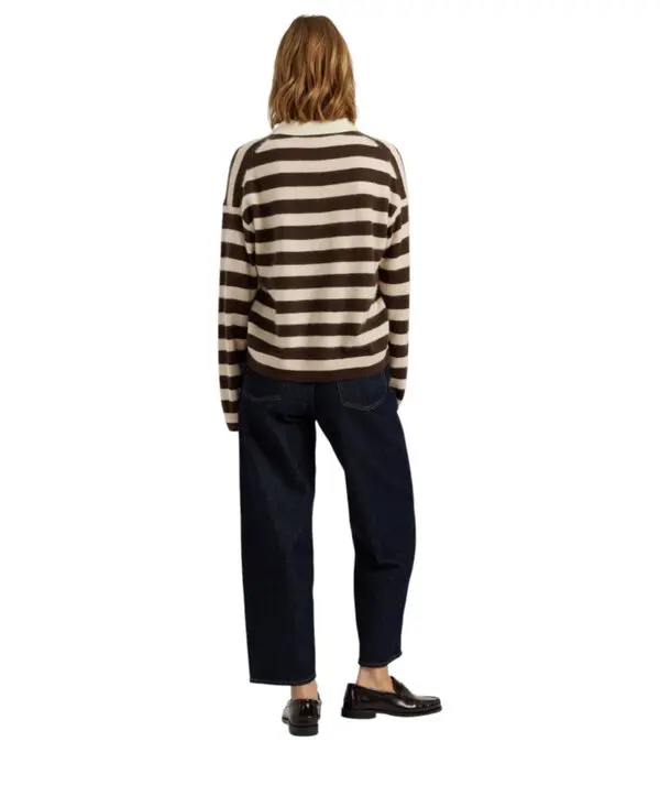 Chinti & Parker Merino Stripe Polo Top - Pink