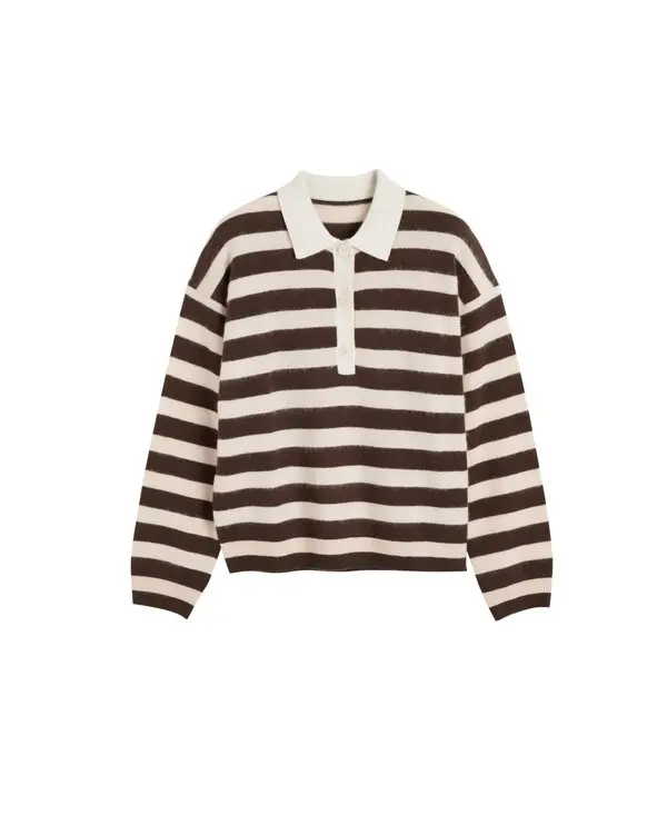 Chinti & Parker Merino Stripe Polo Top - Pink