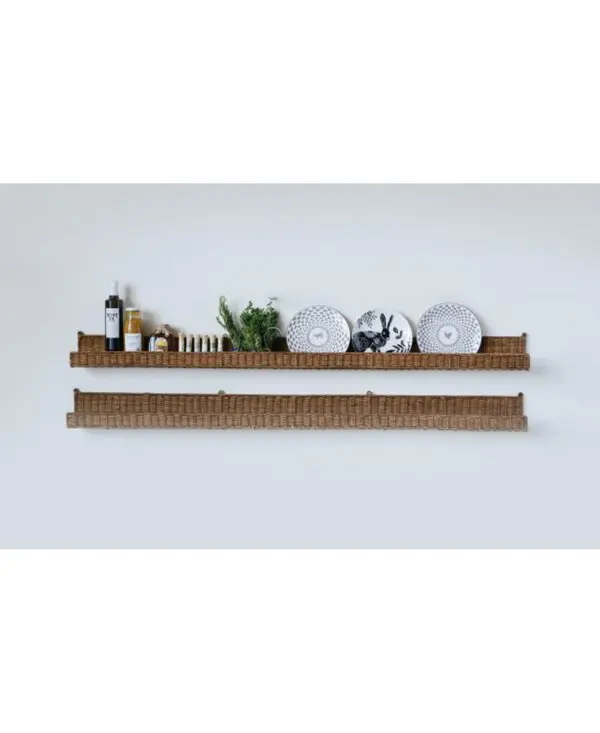 OLIVE GROVE Handwoven Rattan Wall Shelf