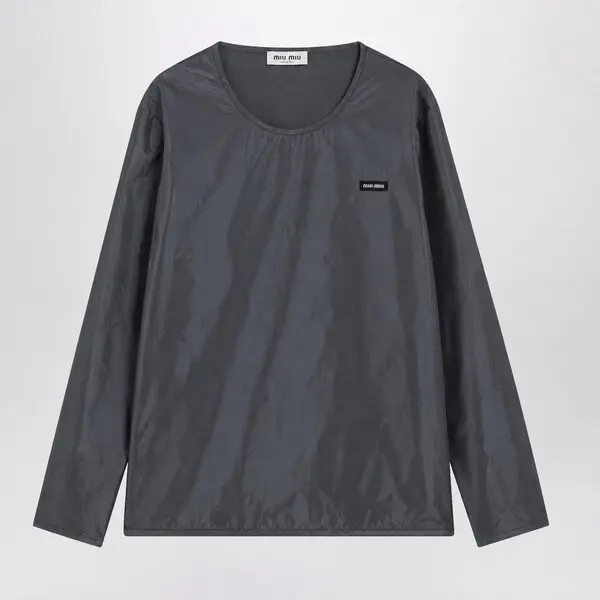 Miu Miu Hematite Grey Blouse In Re-nylon - Gray