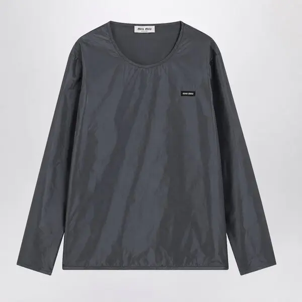 Miu Miu Hematite Grey Blouse In Re-nylon - Gray