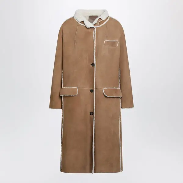 Prada Camel Shearling Coat - Cream