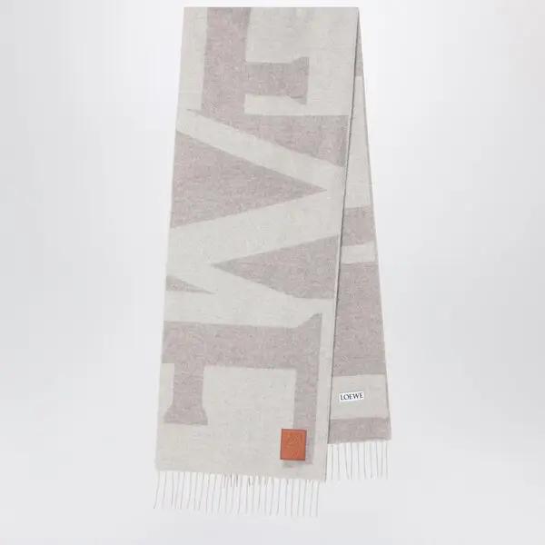 Loewe Light Grey Cashmere Scarf With Anagram Patch - Gray