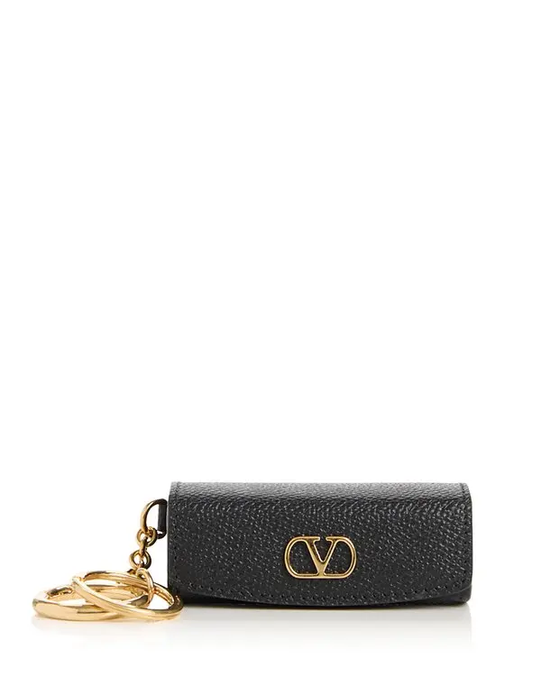 Valentino Garavani Vlogo Grained Leather Lipstick Keychain - Black Multi