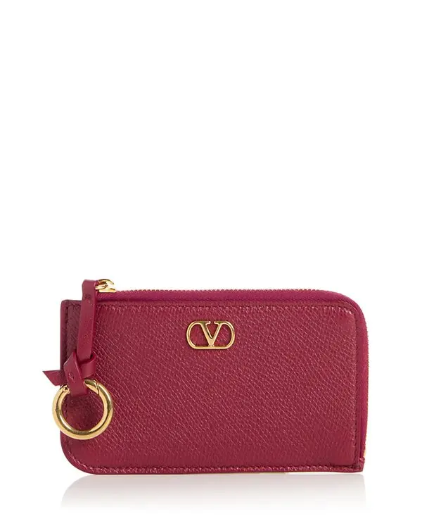 Valentino Garavani Vlogo Grained Leather Coin Purse - Dark Red