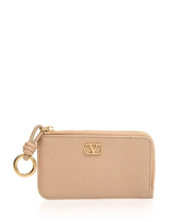 Valentino Garavani Vlogo Grained Leather Coin Purse - Sand