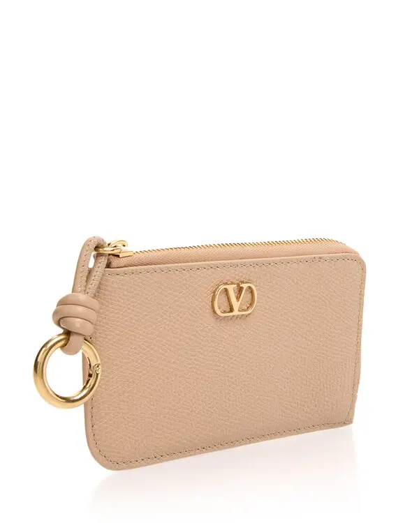 Valentino Garavani Vlogo Grained Leather Coin Purse - Sand