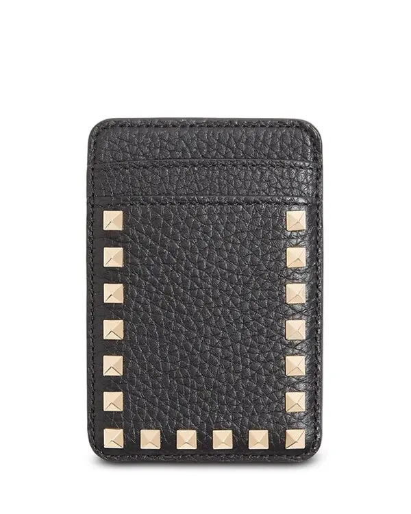Valentino Garavani Rockstud Magnetic Leather Card Holder - Black Multi