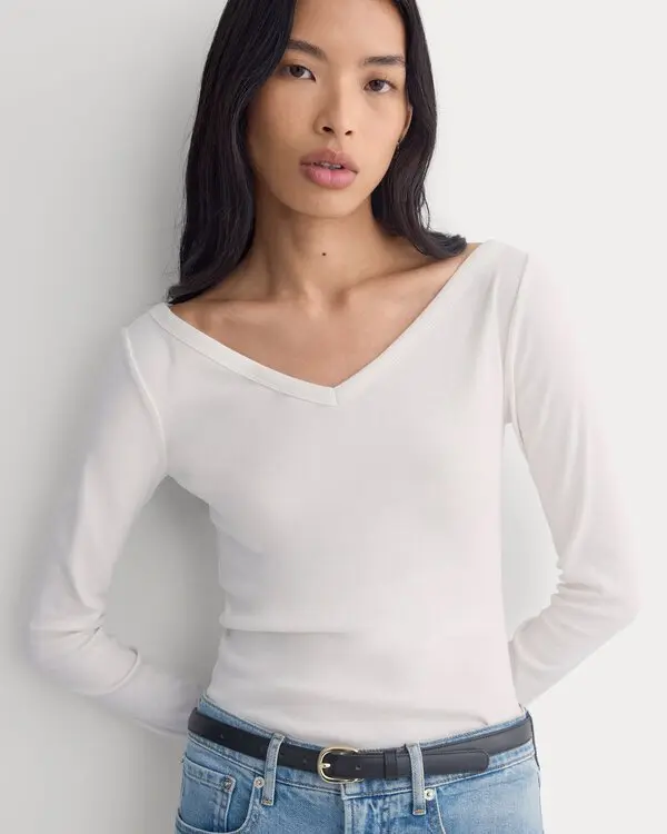 Everlane Retrosoft Cotton Wide V-neck Top - Bone