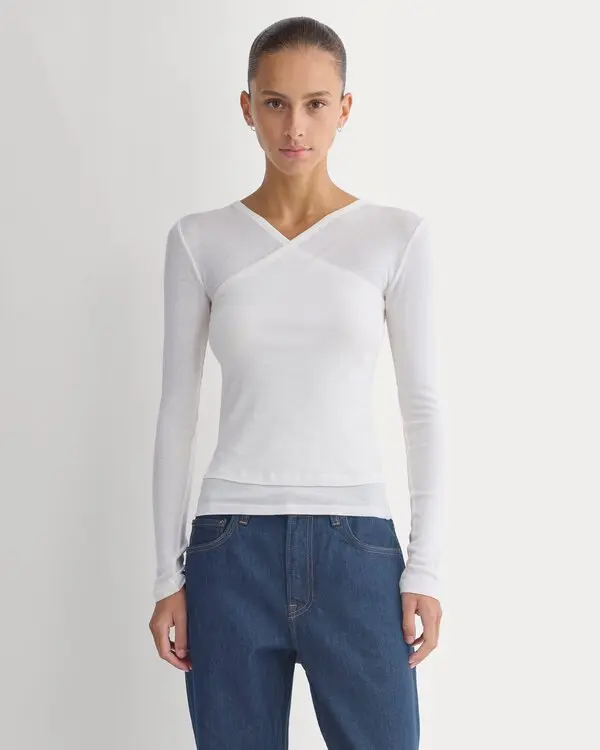 Everlane Tissue Double Layer One Shoulder Top - Bone