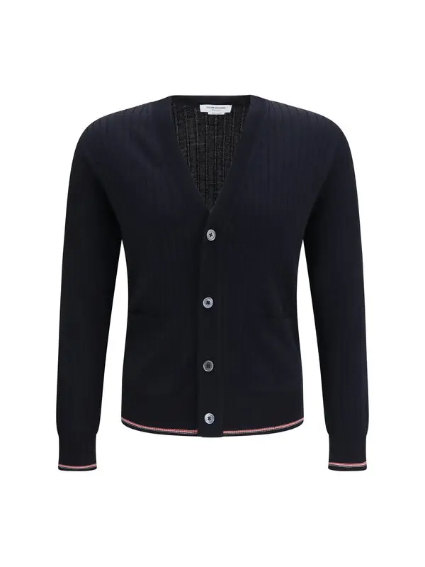 Thom Browne Ribbed Merino Wool Cardigan - Blue