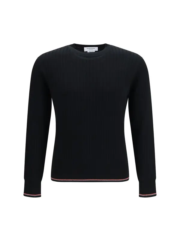 Thom Browne Crewneck Cotton Knit Sweater With 4-bar Detail - Black