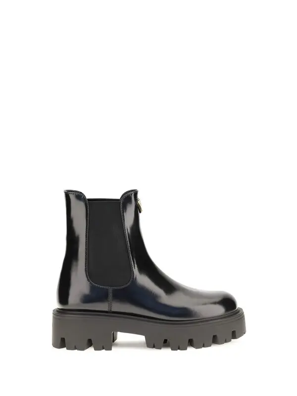 Prada Brushed Leather Ankle Boots - Black