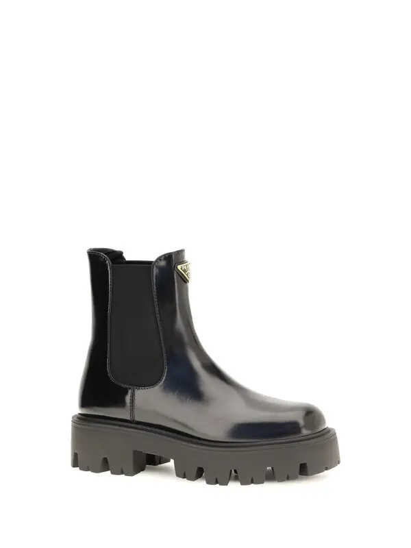 Prada Brushed Leather Ankle Boots - Black