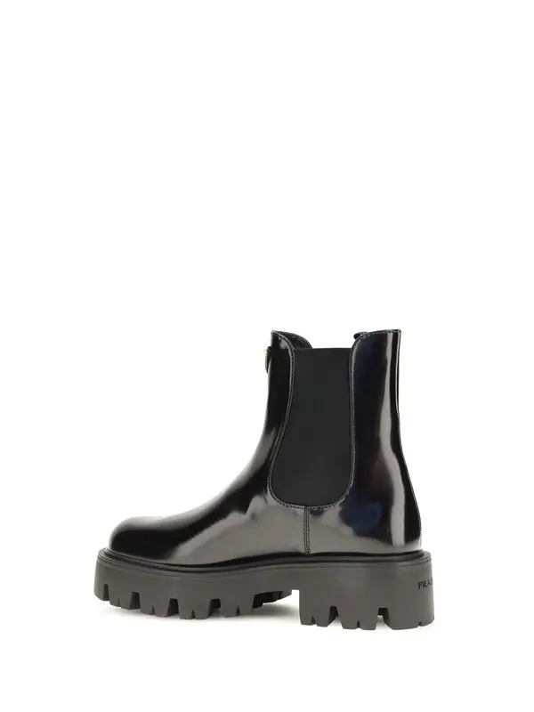 Prada Brushed Leather Ankle Boots - Black