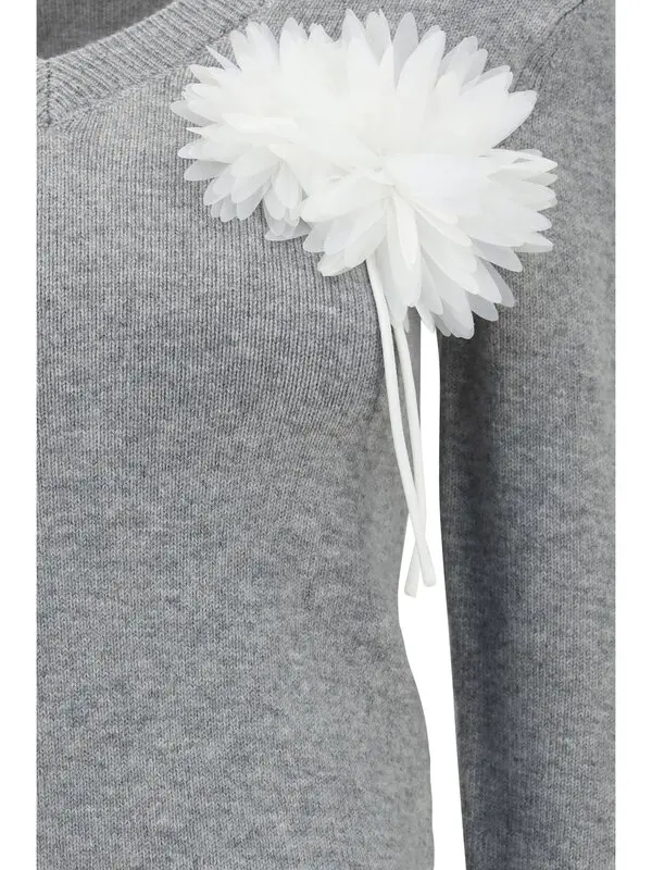 SELF-PORTRAIT Wool And Cashmere Blend Jumper With Floral Corsage - Gray