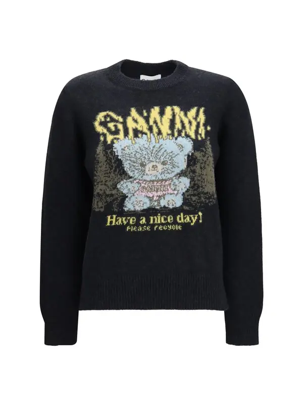 GANNI Wool Sweater Forest Teddy - Black