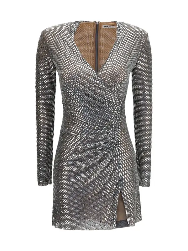 SELF-PORTRAIT Jewel-detail Wrap Dress - Silver