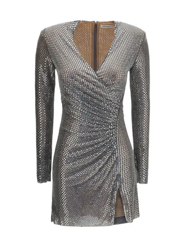 SELF-PORTRAIT Jewel-detail Wrap Dress - Silver