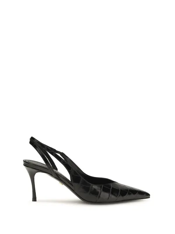 FERRAGAMO Crocodile-effect Leather Slingback Pumps - Black