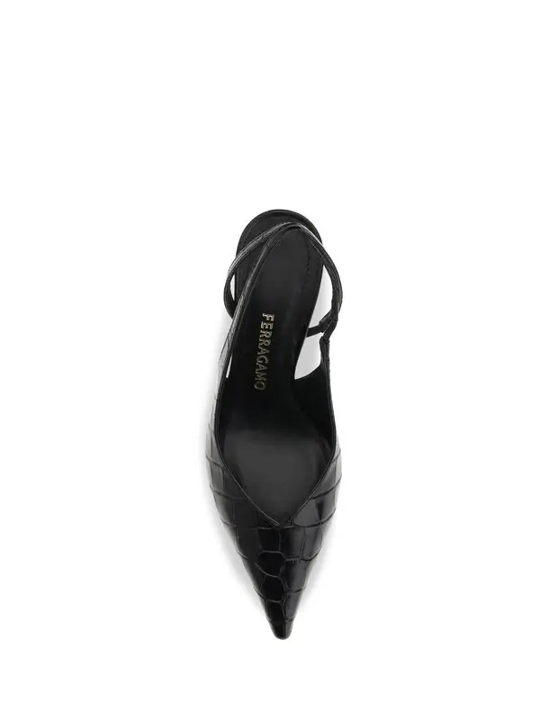 FERRAGAMO Crocodile-effect Leather Slingback Pumps